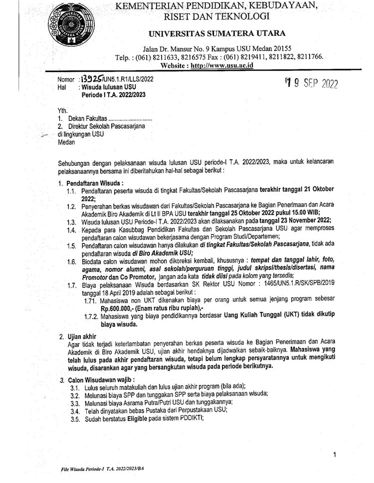 Pelaksanaan Wisuda Periode I T.A. 2022/2023 Universitas Sumatera Utara | Universitas Sumatera utara