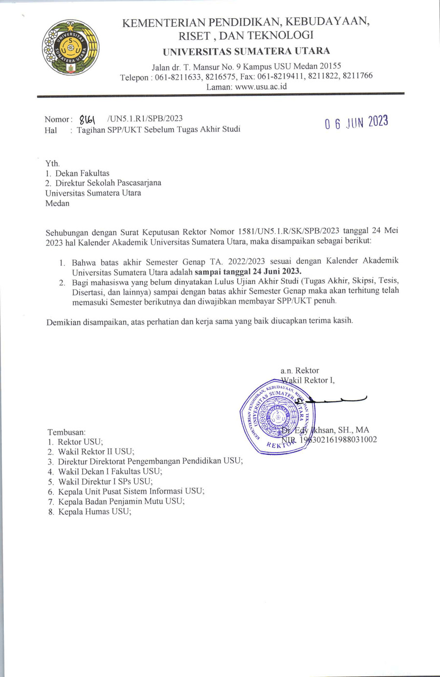 Tagihan SPP-UKT Sebelum Tugas Akhir Studi | Universitas Sumatera utara